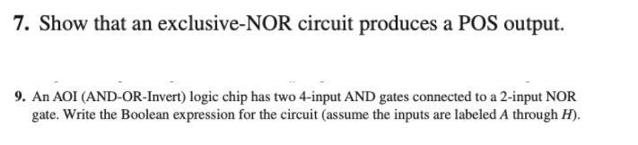 Solved 7. Show that an exclusive-NOR circuit produces a POS | Chegg.com