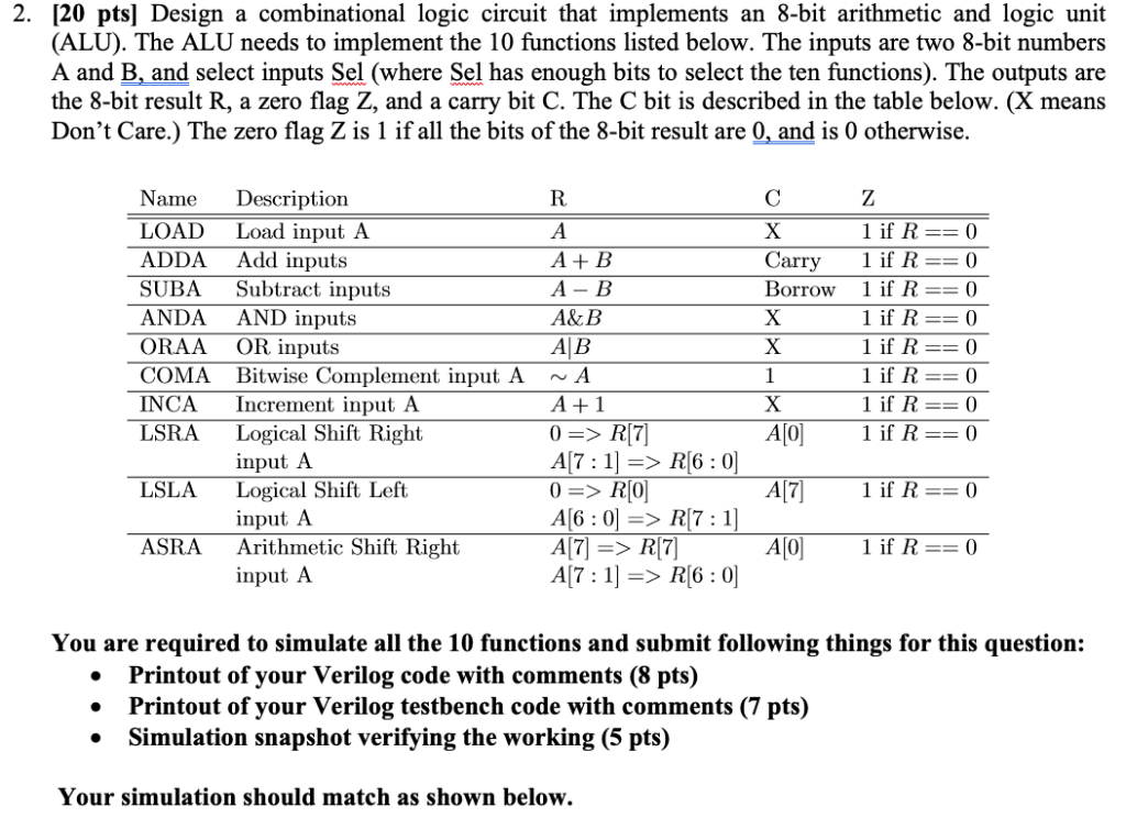 (Solved) : 2 20 Pts Design Combinational Logic Circuit Implements 8 Bit ... (Solved) : 2 20 Pts Design Combinational Logic Circuit Implements 8 Bit ...