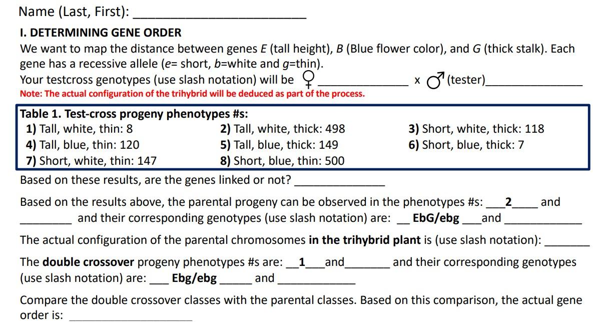 Solved Name (Last, First): I. DETERMINING GENE ORDER We want | Chegg.com
