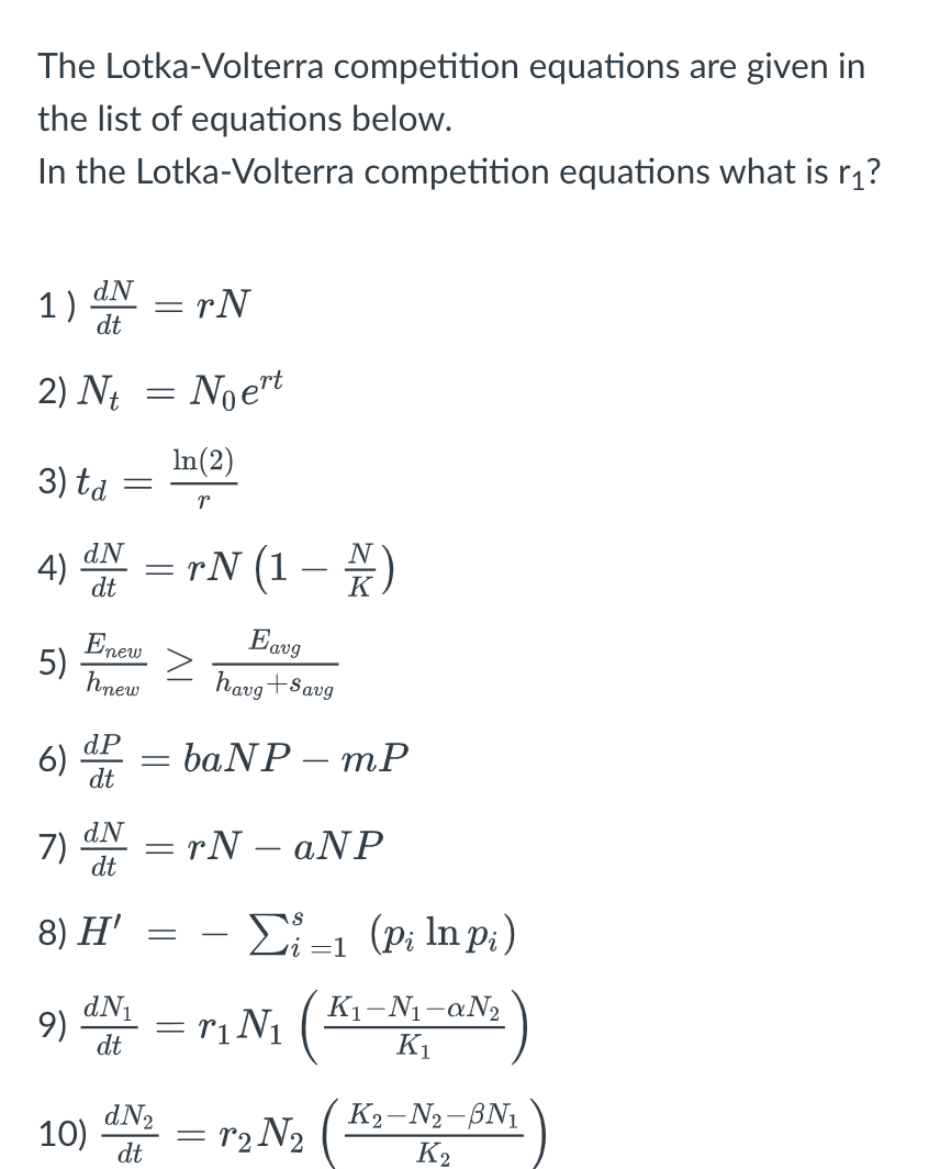 Solved The Lotka-Volterra competition equations are given in | Chegg.com
