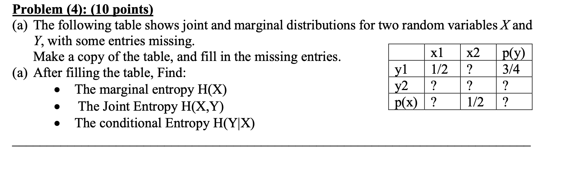 Solved Problem (4): (10 points) (a) The following table | Chegg.com