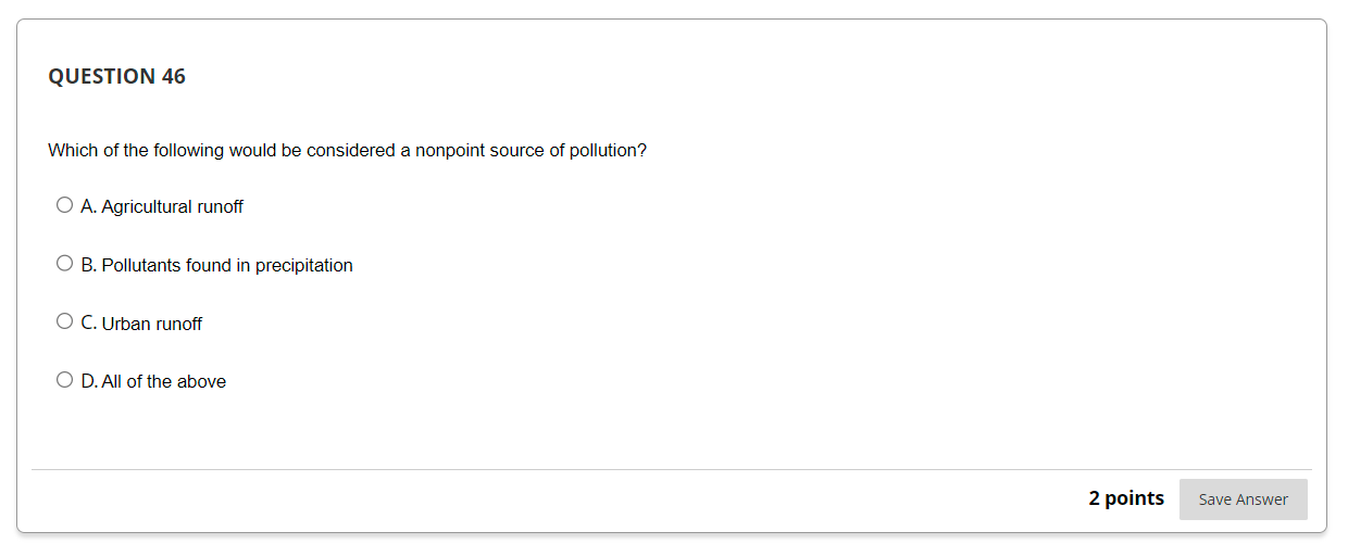 Solved Which of the following would be considered a nonpoint | Chegg.com