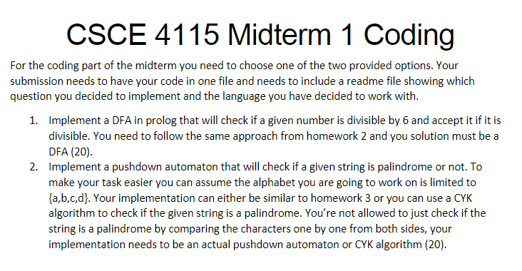 Solved For the coding part of the midterm you need to choose | Chegg.com