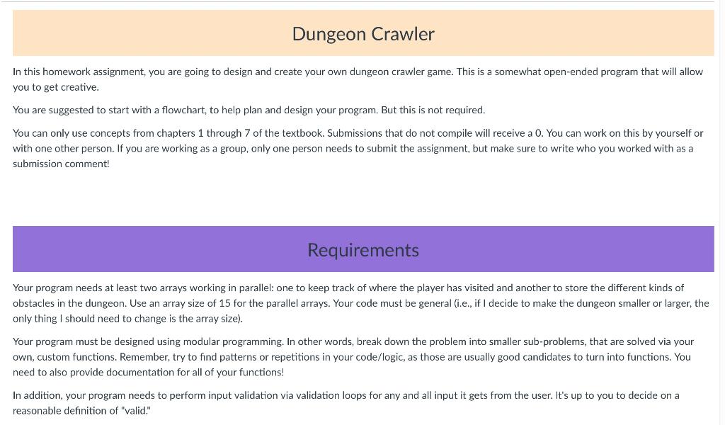 Solved Dungeon Crawler In this homework assignment, you are | Chegg.com