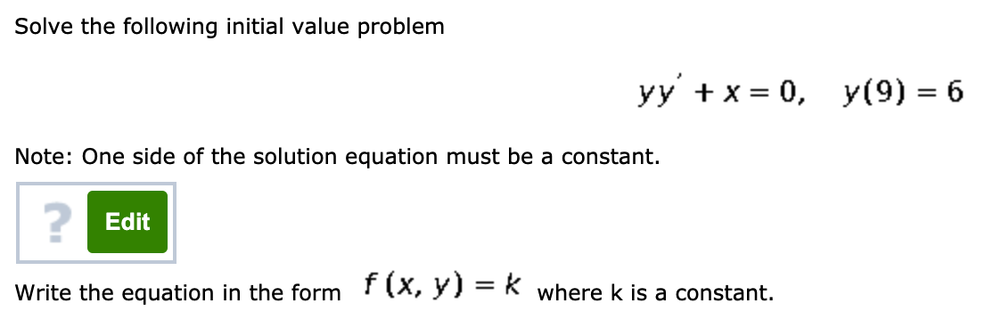 Solved Solve the following initial value problem yy' + x = | Chegg.com