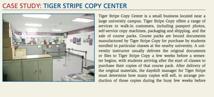 Solved Case Study: Tiger Stripe Copy Center (p. 140) I | Chegg.com