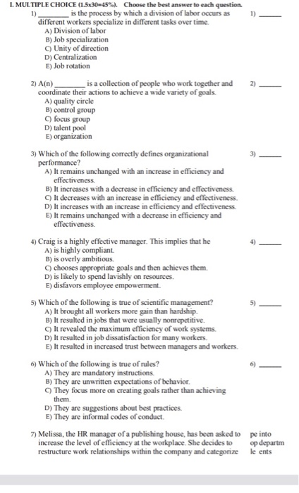Solved L MULTIPLE CHOICE (1.5x30-45%). Choose the best | Chegg.com