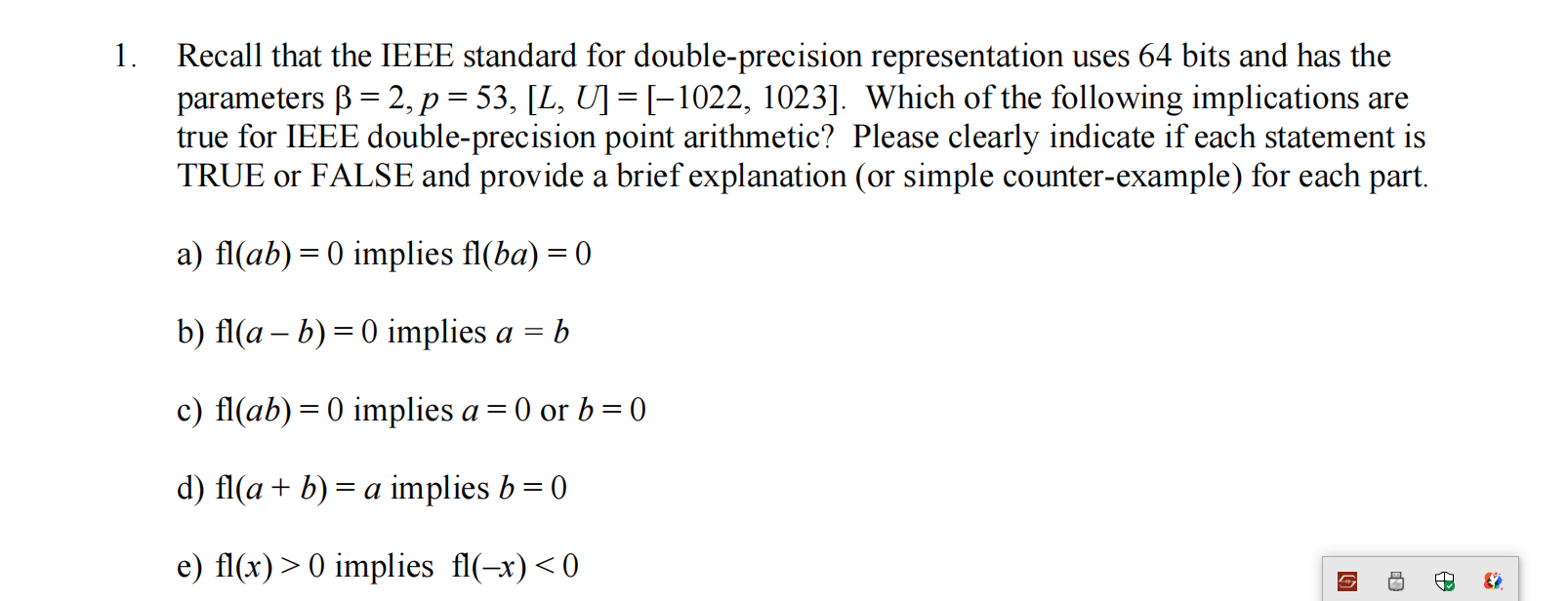 Solved 1. Recall that the IEEE standard for double-precision | Chegg.com