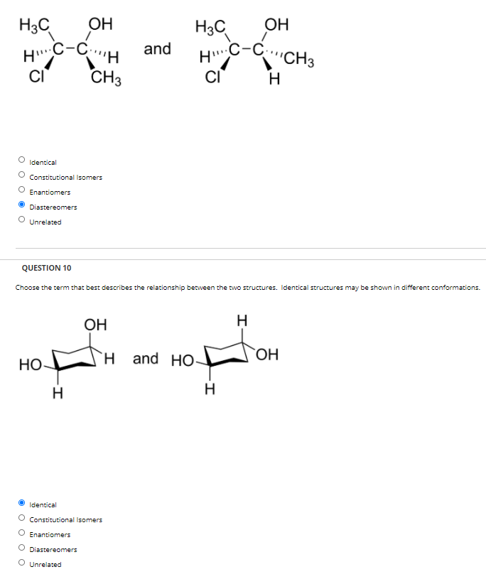 Solved H3C OH H3C ОН. HC-CH CI CH3 and C-CCH3 CI H Identical | Chegg.com