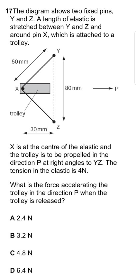 Solved 17The diagram shows two fixed pins, Y and Z. A length | Chegg.com