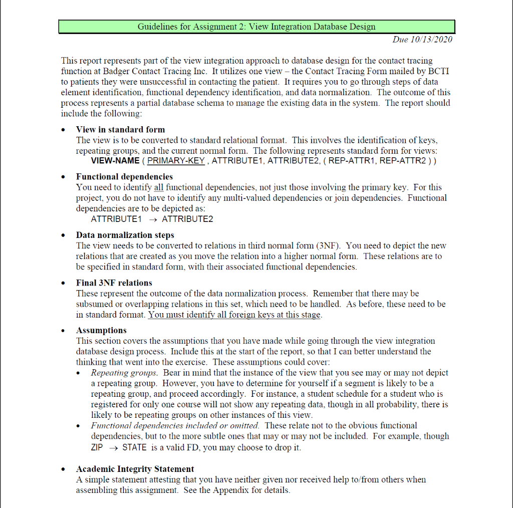 Guidelines for Assignment 2: View Integration | Chegg.com