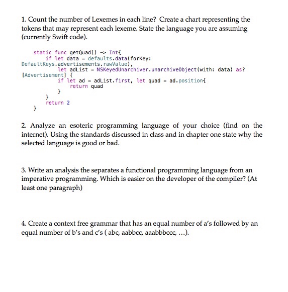 Solved 1. Count the number of Lexemes in each line? Create a | Chegg.com