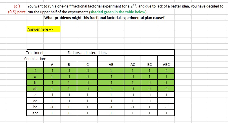 (e) You want to run a one-half fractional factorial | Chegg.com