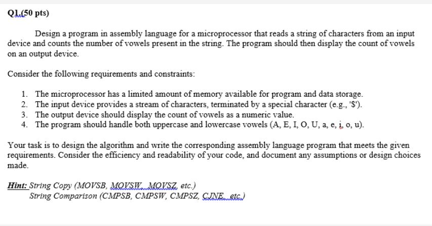 Solved Design a program in assembly language for a | Chegg.com