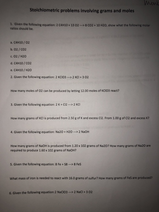 Solved Stoichiometric problems involving grams and moles 1. | Chegg.com