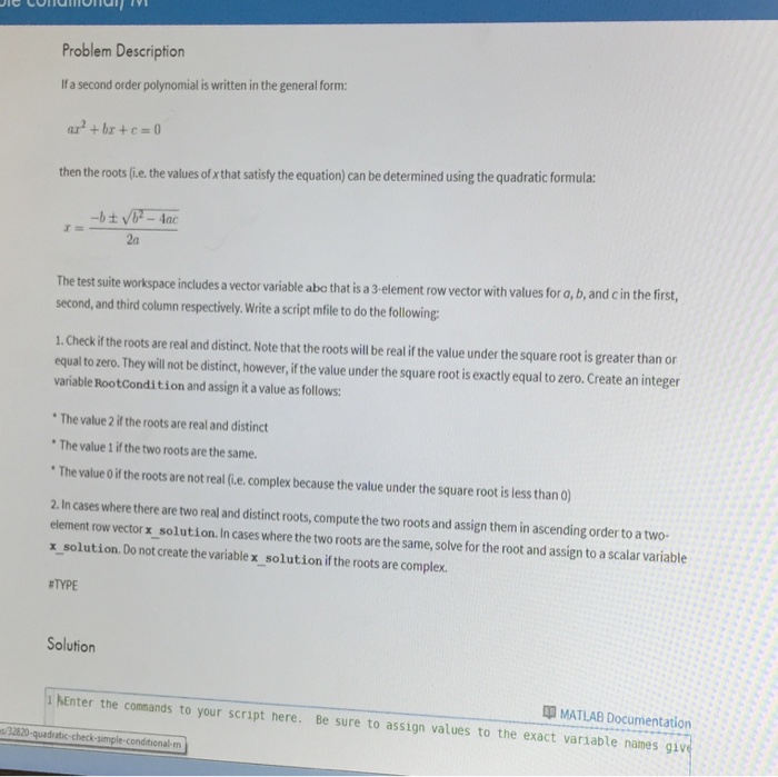 Solved Problem Description If a second order polynomial is | Chegg.com