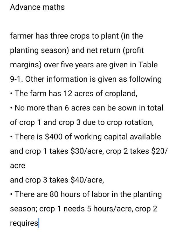 Advance maths farmer has three crops to plant (in the | Chegg.com