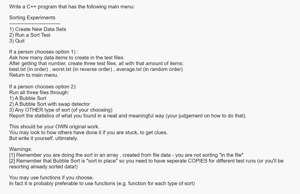Solved Write a C++ program that has the following main menu: | Chegg.com