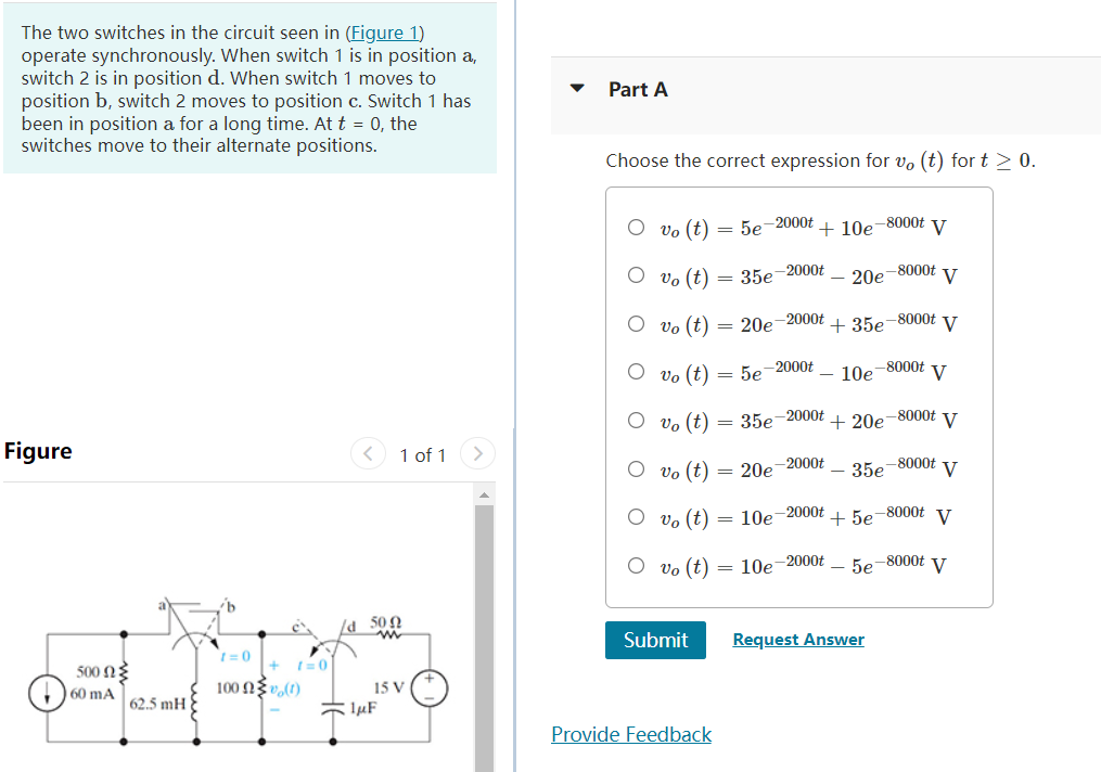 Solved The two switches in the circuit seen in (Figure 1) | Chegg.com