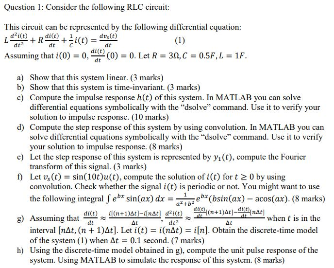 Question 1: Consider the following RLC circuit: This | Chegg.com