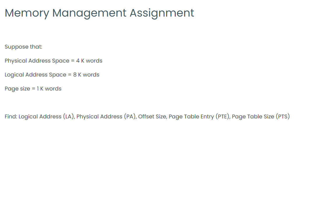 Memory Management Assignment Suppose That Physical 