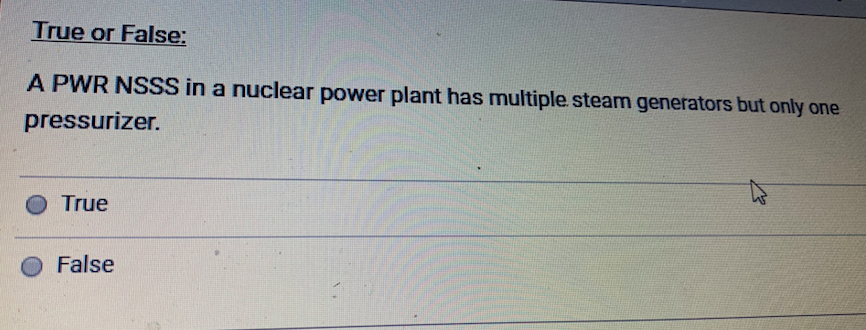 Solved True or False: A PWR NSSS in a nuclear power plant | Chegg.com