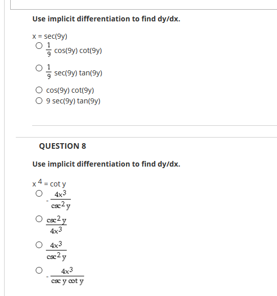 Solved Use implicit differentiation to find dy/dx. x = | Chegg.com