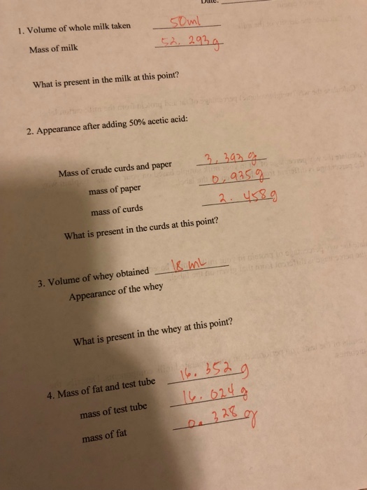Solved 1. calculate the density of the milk 2. | Chegg.com