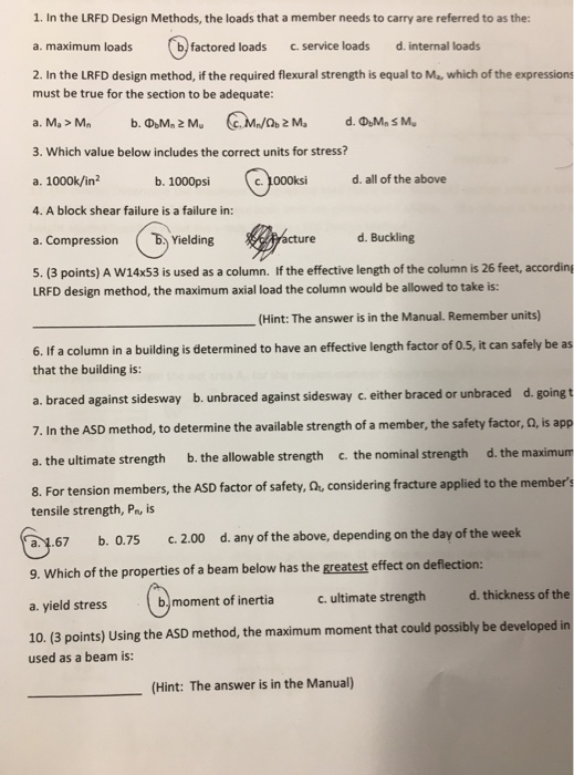 Solved 1. In the LRFD Design Methods, the loads that a | Chegg.com