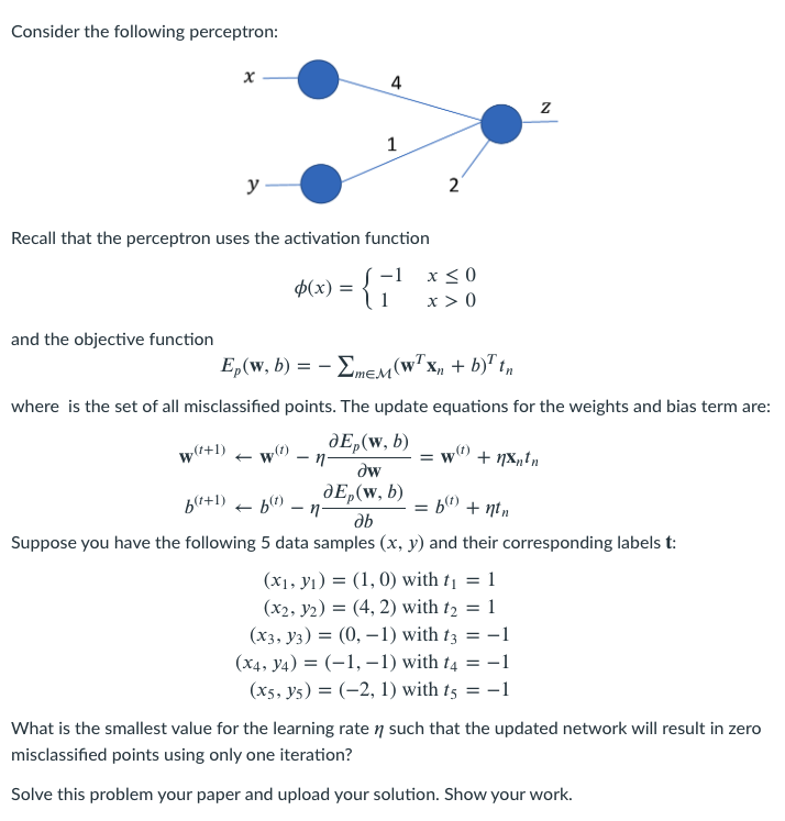 Consider the following perceptron: x 4 N 1 у 2 {i' | Chegg.com