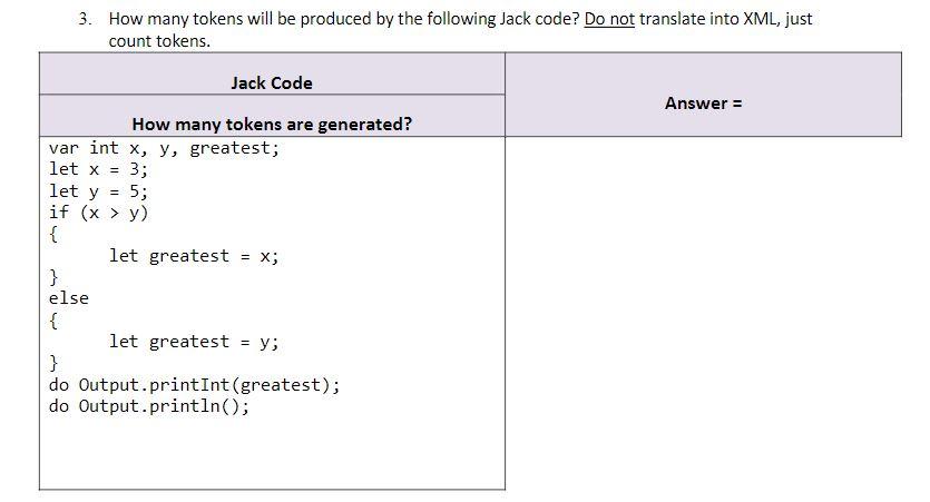 Solved 3. How many tokens will be produced by the following | Chegg.com
