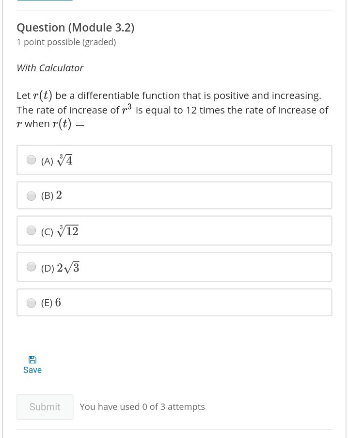 Solved Question (Module 3.2) 1 point possible (graded) With | Chegg.com
