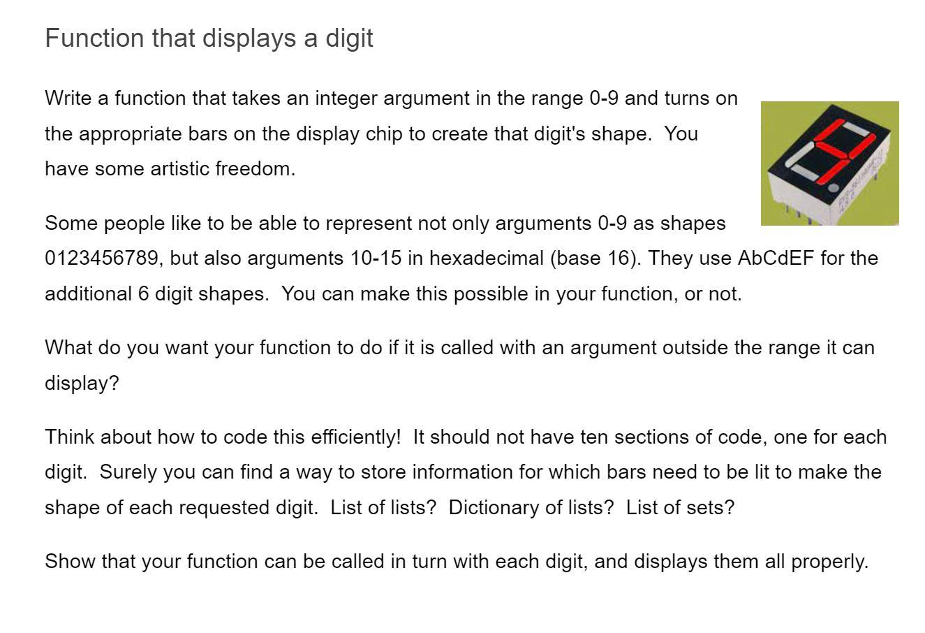Solved Function that displays a digit Write a function that | Chegg.com