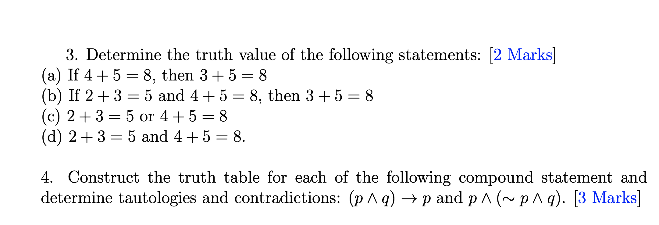 Solved 3. Determine the truth value of the following | Chegg.com