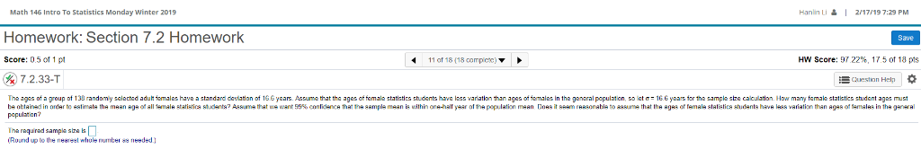 Solved Math 146 Intro To Statistics Monday Winter 2019 | Chegg.com