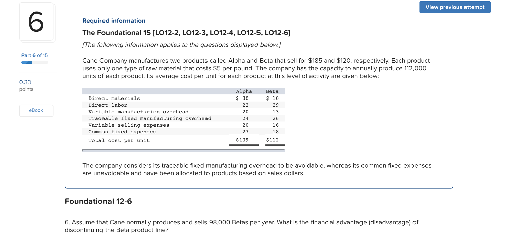 Solved View previous attempt 1 Required information The | Chegg.com