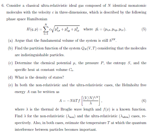 Solved 6. Consider a classical ultra-relativistic ideal gas | Chegg.com