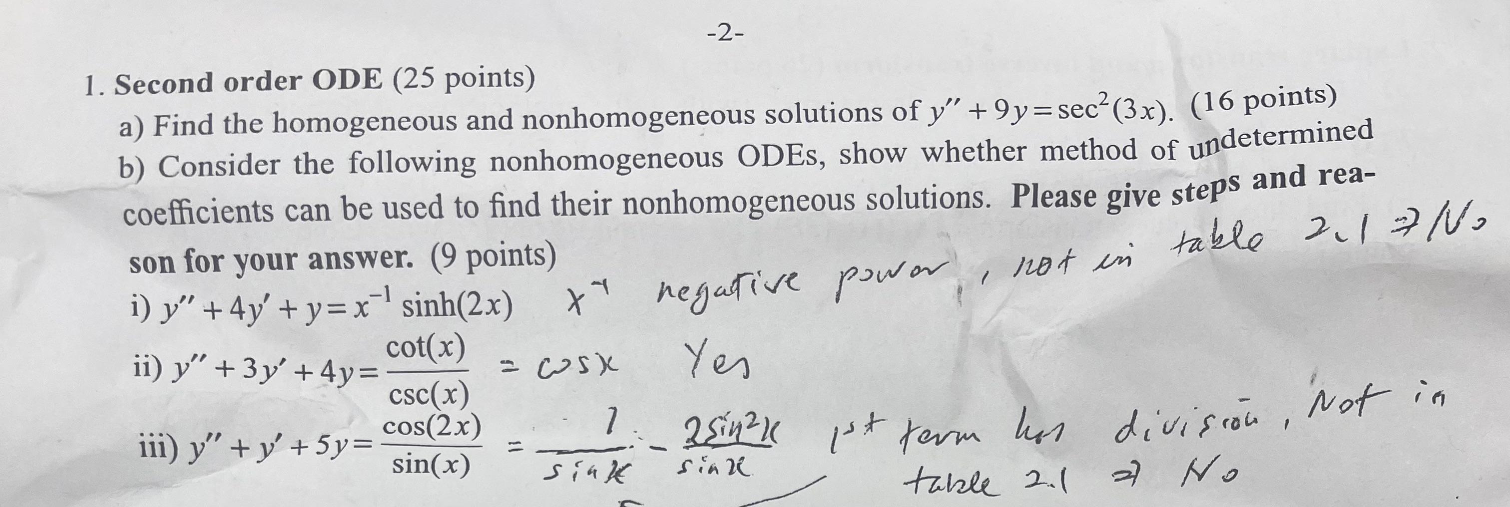 Solved 1. Second order ODE (25 points) a) Find the | Chegg.com