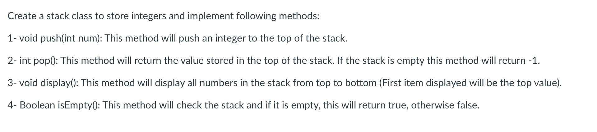 Solved Create a stack class to store integers and implement | Chegg.com
