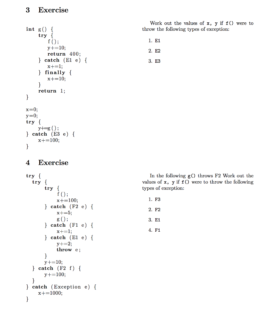 Solved 1 Exceptions class El extends Exception ; class E2 | Chegg.com