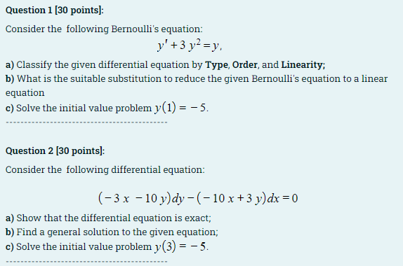 Solved Consider the following Bernoulli's equation: y′+3y2=y | Chegg.com