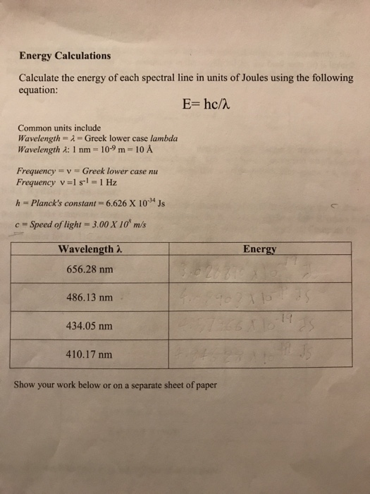 Solved Energy Calculations Calculate the energy of each | Chegg.com
