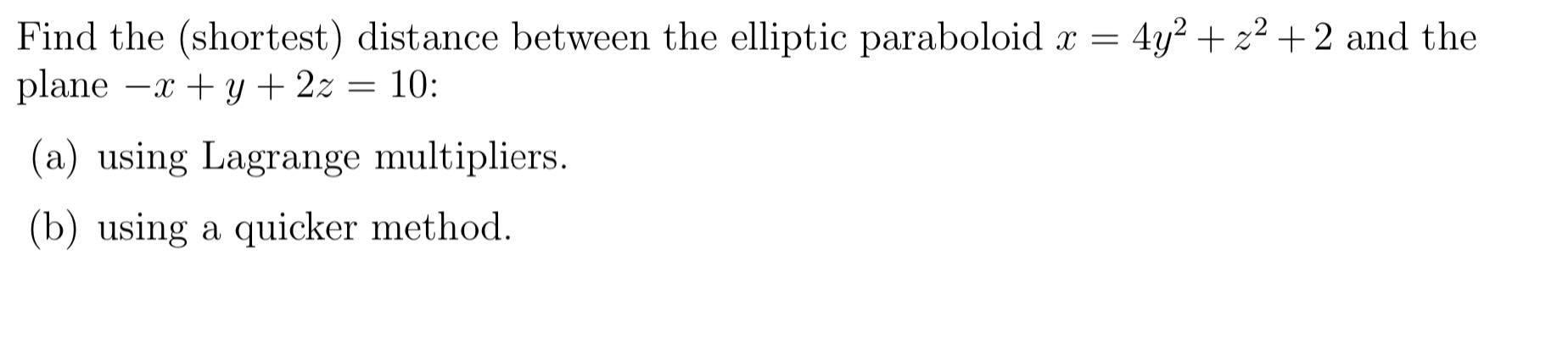 Solved = Find the (shortest) distance between the elliptic | Chegg.com