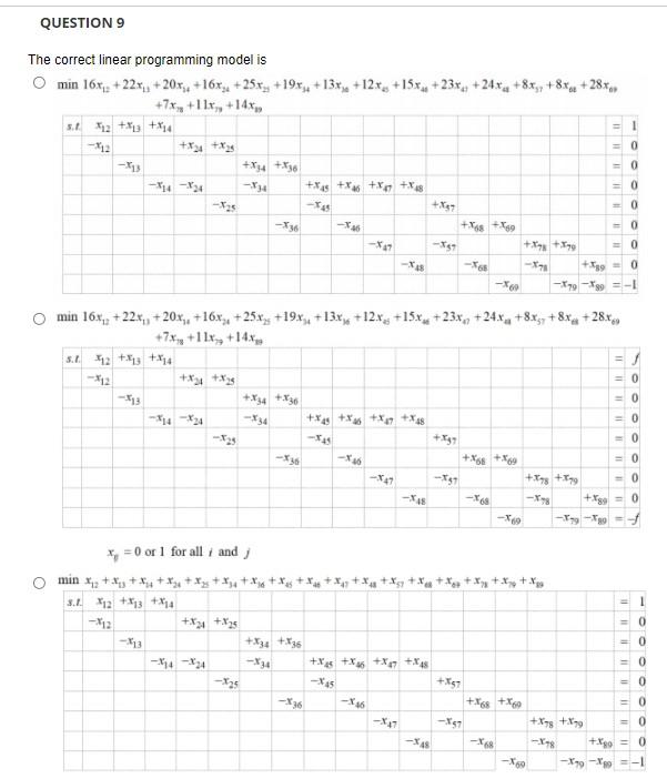 QUESTION 9 The correct linear programming model is O | Chegg.com