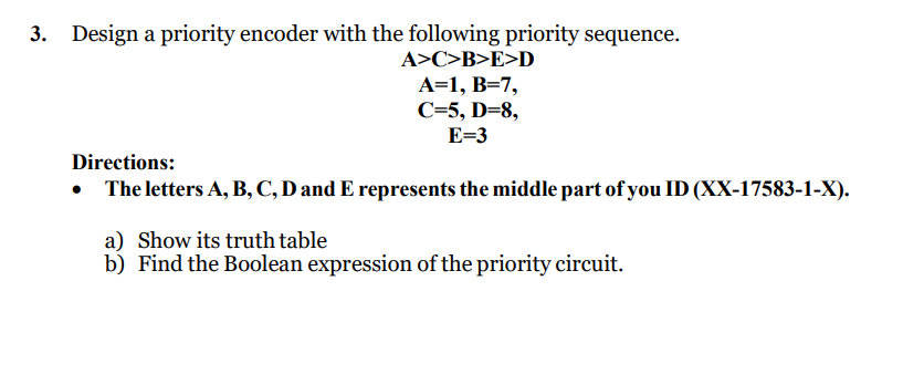 Solved 3. Design a priority encoder with the following | Chegg.com