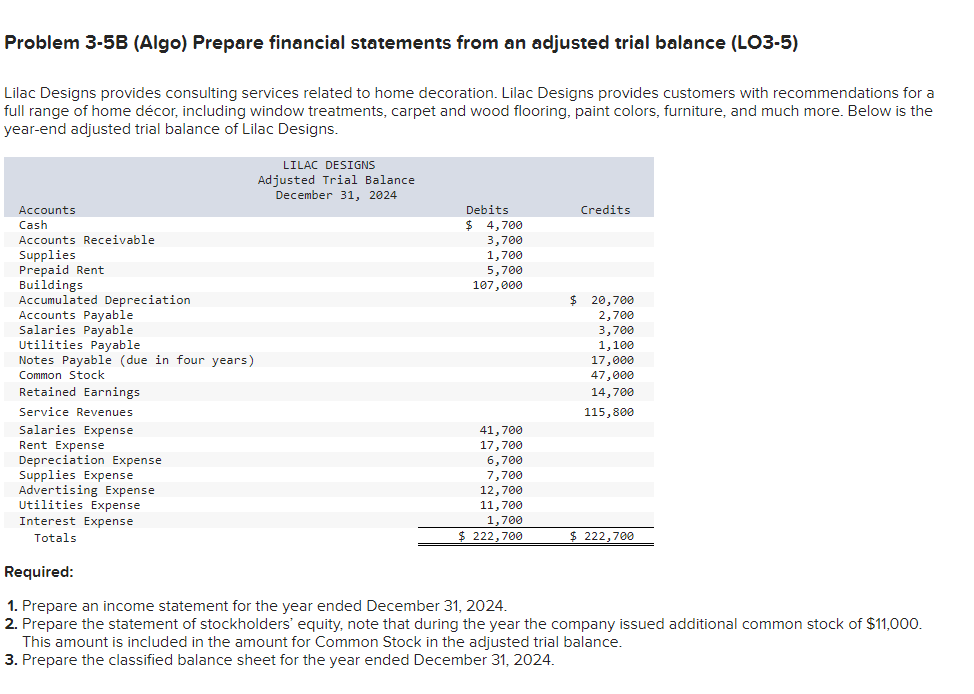 Solved Problem 3-5B (Algo) Prepare financial statements from | Chegg.com