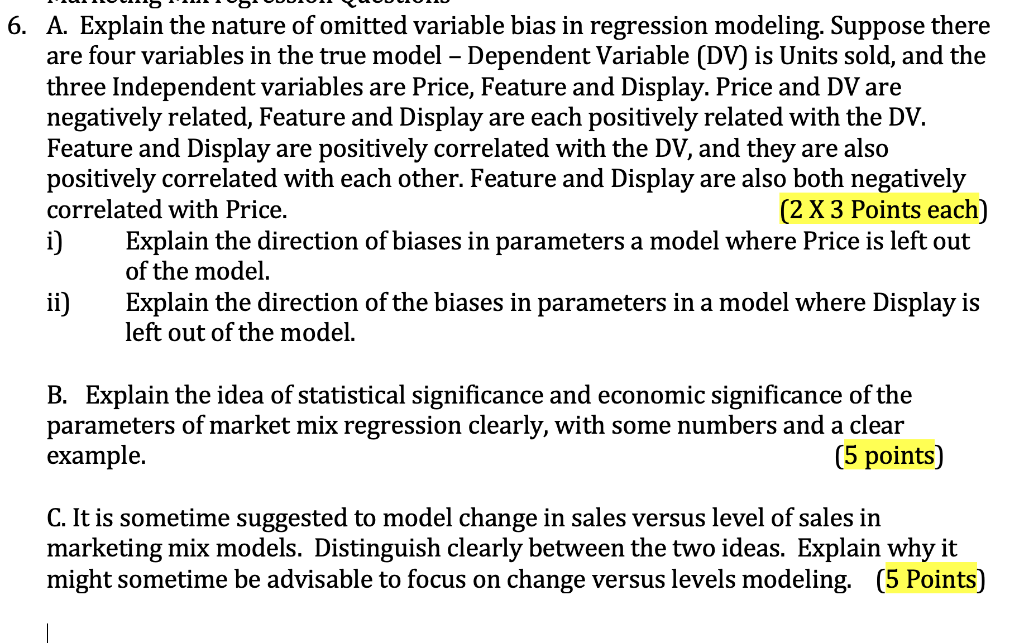 Solved 6. A. Explain the nature of omitted variable bias in | Chegg.com