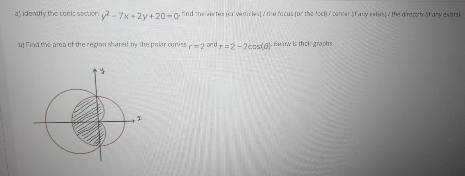 Solved a) Identify the conic section , find the vertex (or | Chegg.com