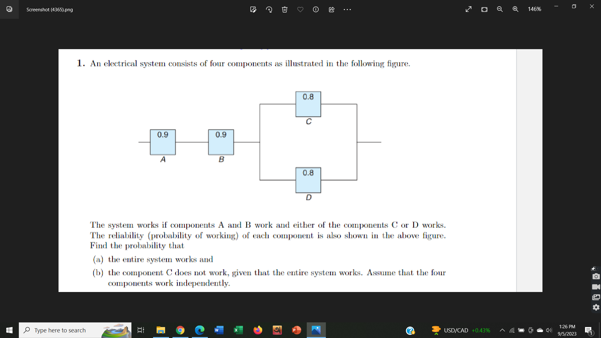 Solved 1. An electrical system consists of four components | Chegg.com