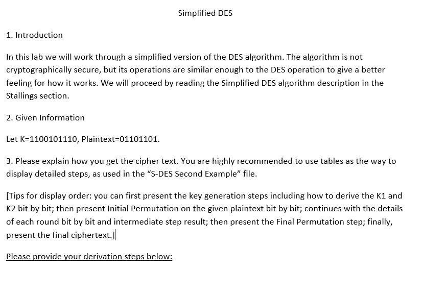 Solved Simplified Des 1 Introduction In This Lab We Will 